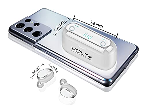 Volt Plus TECH Wireless V5.0 Bluetooth Earbuds Compatible with MacBook Air 2018 LED Display, Mic 8D Bass IPX7 Waterproof/Sweatproof (White)