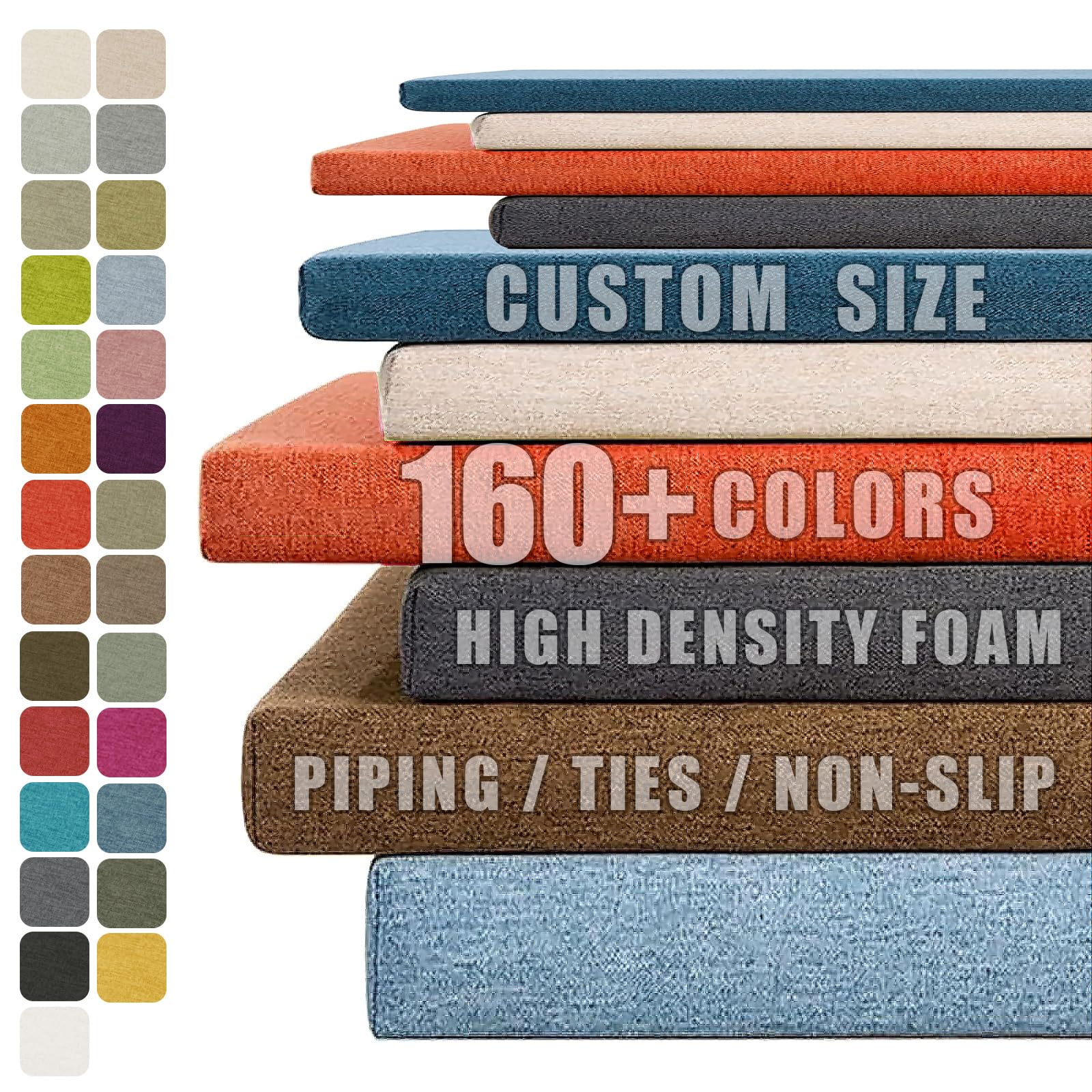 Soulitem Custom Bench Cushions for Indoor/Outdoor Furniture, 160+Colors High Density Foam Padding, Soft and Comfortable, Non Slip and Proof Fade Patio Bench Seat Cushion