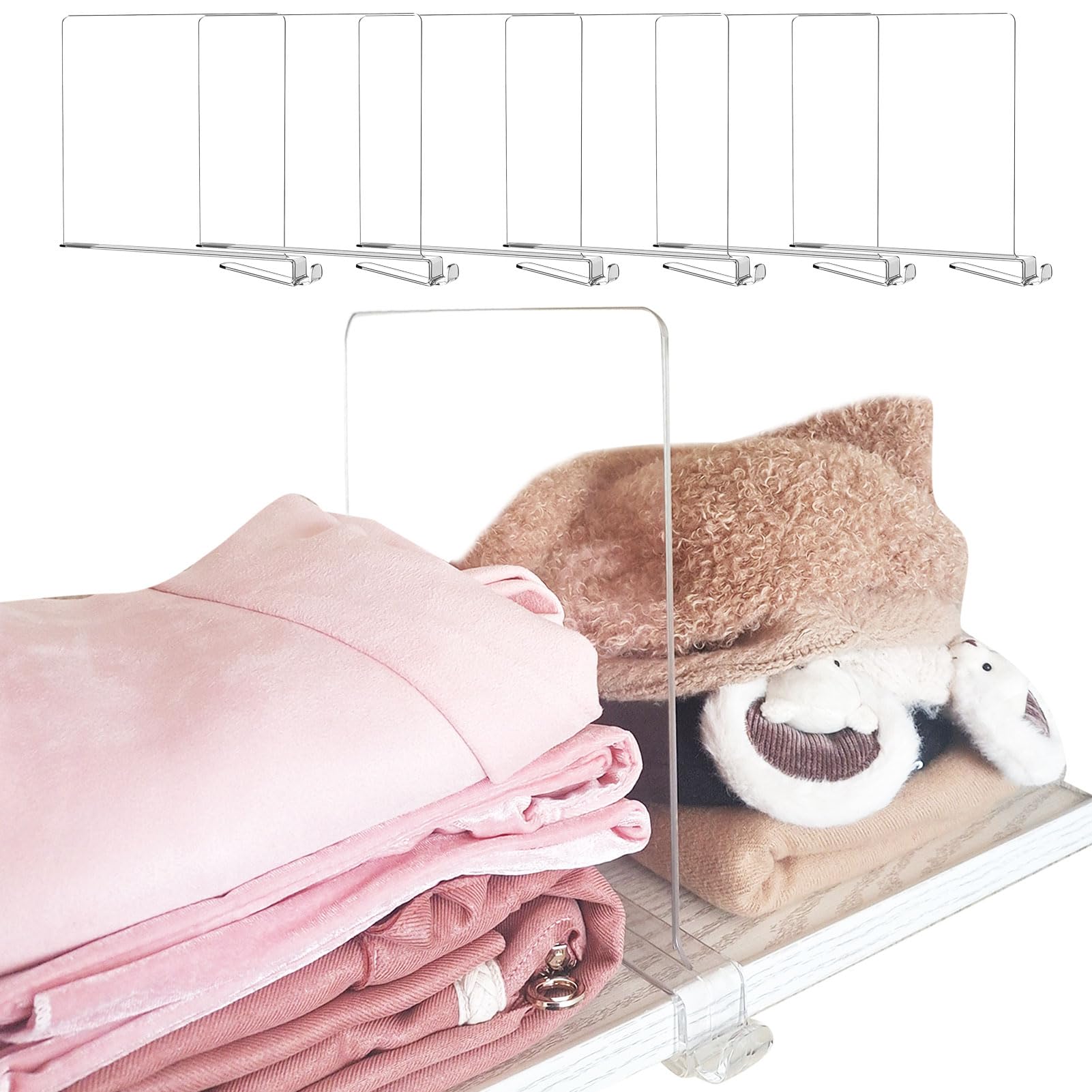 Yunlism Clear Acrylic Shelf Dividers, 12 Inches [Extra Tall Version] Clear Shelf Dividers for Organization, Closets Shelf Separator, Shelf Divider Fits Shelves of 0.4-0.9 Inch Thickness (6 Pack)