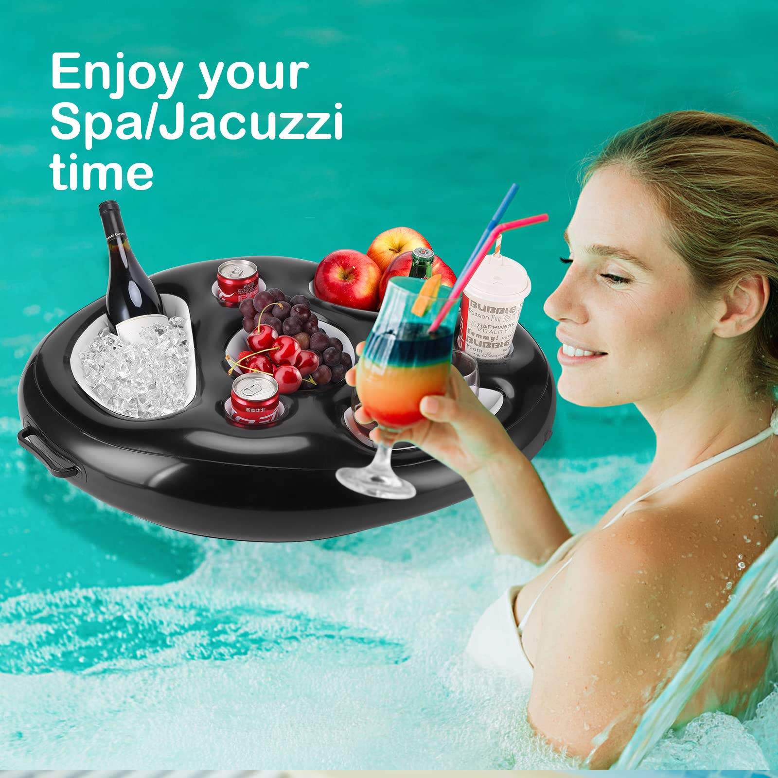 Pool Drink Holder Floats,Pool Accessories for Adult with Multi-Use Large Capacity Drink Float, for Swimming Pools & Hot Tub(Black)