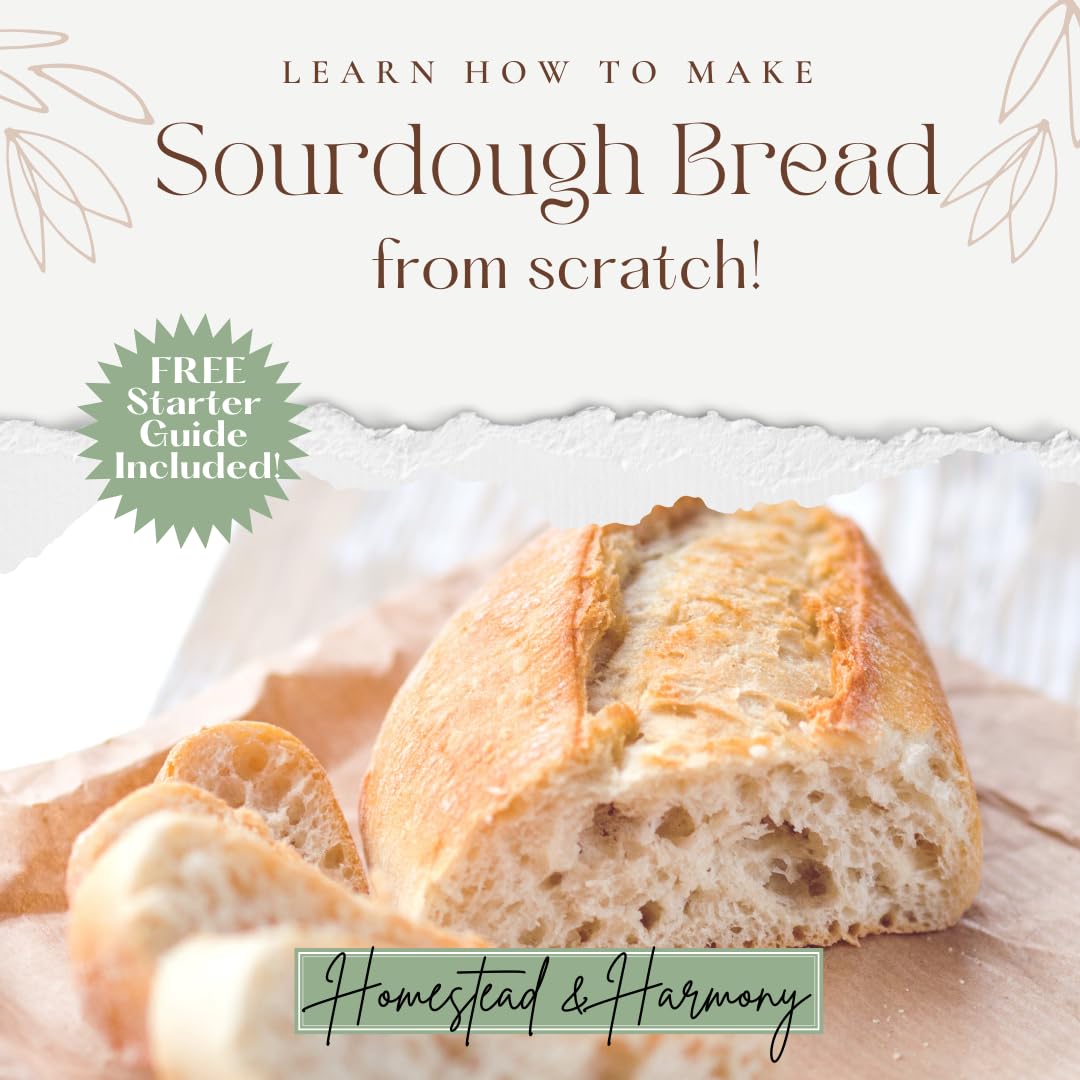Sourdough Starter Kit - Sourdough Kit Includes Wooden Spurtle, Glass Jar w/ Bamboo Lid, Cloth & More - Non-Slip Silicone Base Sourdough Bread Baking Supplies - Bread Making Kit for Beginners & Pros