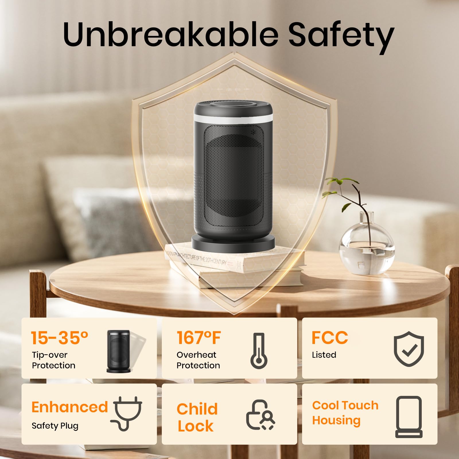 Space Heater, 1500W Portable Heaters for Indoor Use, Small Space Heater for Office, Mini Heater with Digital Display, 12H Timer, 3 Modes, 90°Oscillation, PTC Ceramic Electric Heater for Bedroom Home