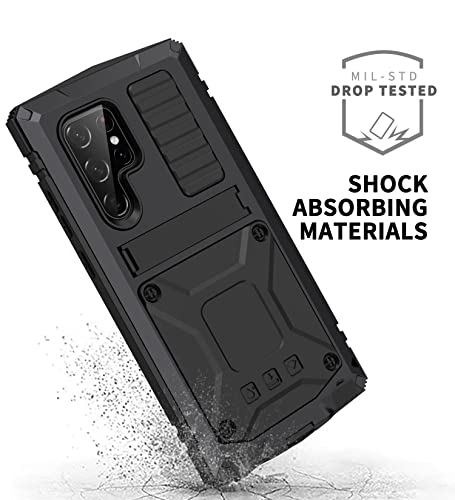 Simicoo Samsung S22 Ultra Metal Case with Screen Protector Camera Protector Military Rugged Heavy Duty Shockproof Case with Stand Full Cover Tough case for Samsung S22 Ultra (S22 Ultra, Black)