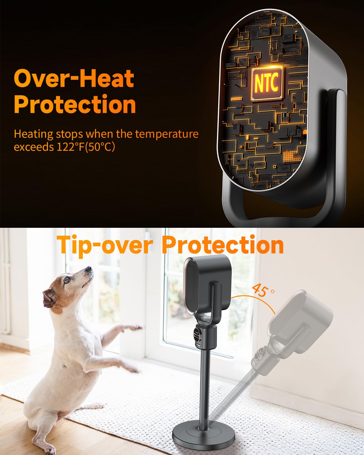 Space Heaters for Indoor Use, 30" Electric 1500W PTC Heater with Night Light Oscillation,Remote Control 3 Mode & 8H Overheat Tip-Over Protection Adjustable Height Ceramic Heater for Bedroom Office Use