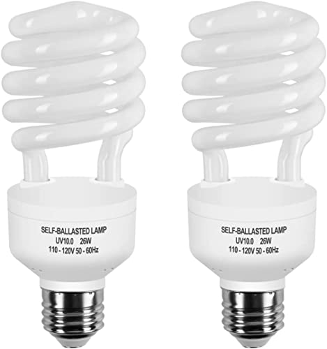 Simple Deluxe 2-Pack Reptile Compact Fluorescent Lamp Light Bulb for Rainforest Tropical Terrarium, Lizard, Turtle, UVB 10.0, 26W