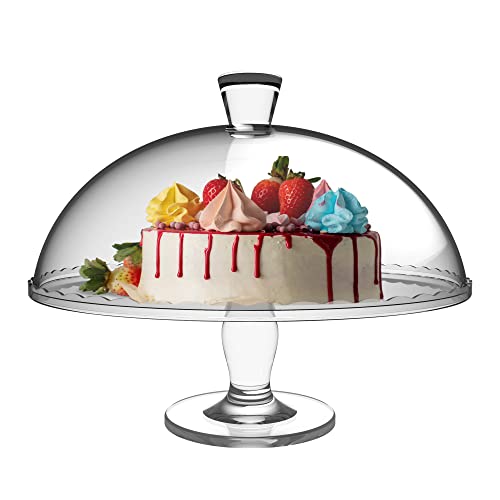 ums Glass Cake Stand with Dome - Footed Glass Service Plate, Large Size (12 inch), Footed Cake Plate Wıth Dome, Multifunctional Serving Platter, durable glass