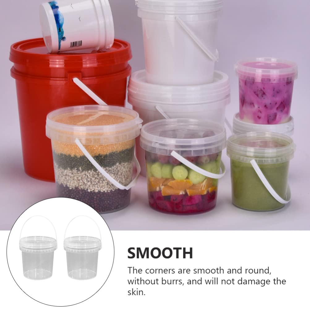 Operitacx 2 Pcs Clear Plastic Container with Lid Ice Cream Bucket Food Storage Containers Freezer Storage Buckets Round Plastic Pails with Handle for Homemade Ice-cream 1L