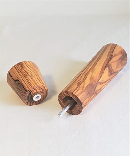 Olive Wood Mills with a Ceramic Mechanism, Grinder (Salt, Pepper, Coffee, Dried Herbs and Many Spices), Beige, 9x6.5 INCH