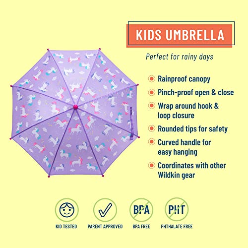 Wildkin Kids 16 Inch Backpack and Umbrella Bundle for On-The-Go Comfort (Unicorn)