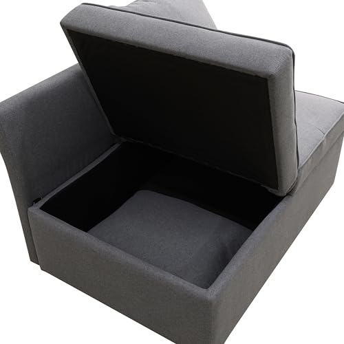 UOCFYK Convertible Ottoman Sofa with Storage, Modern Sackcloth Futon Couch with 2 Pillows Adjustable Backrest, Recliner Folding Loveseat for Living Room, Apartment Dorm, Office,Grey