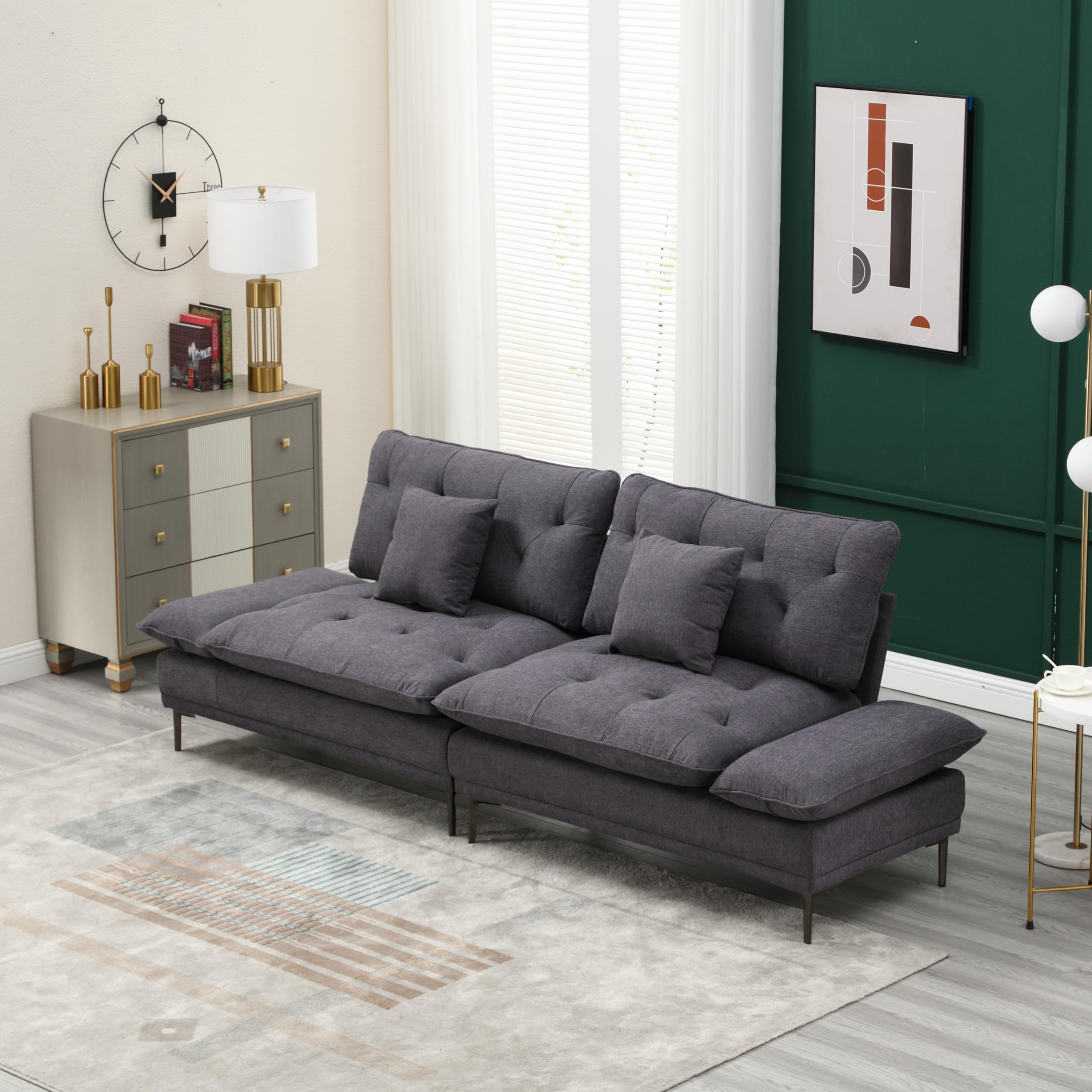 Spacious Loveseat Sofa with Metal Legs,Modern Futon Design, Tufted Accent, Convertible Arms,2-Seater Cloud Sofa for Living Room and Apartment (Dark Gray)