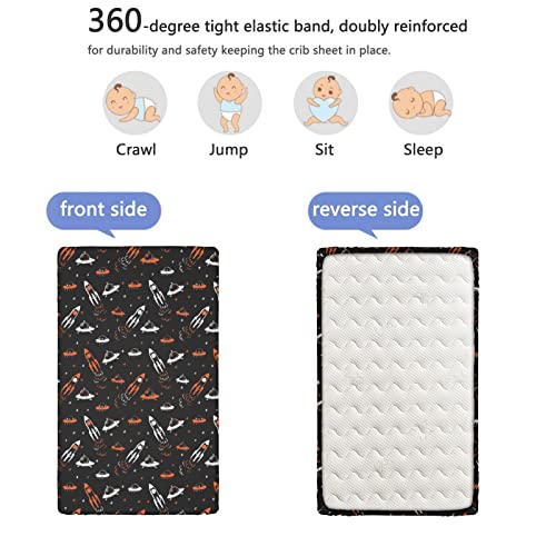 Space Themed Fitted Mini Crib Sheets,Portable Mini Crib Sheets Soft Toddler Mattress Sheet Fitted-Crib Mattress Sheet or Toddler Bed Sheet,24β x38β,Orange White Black