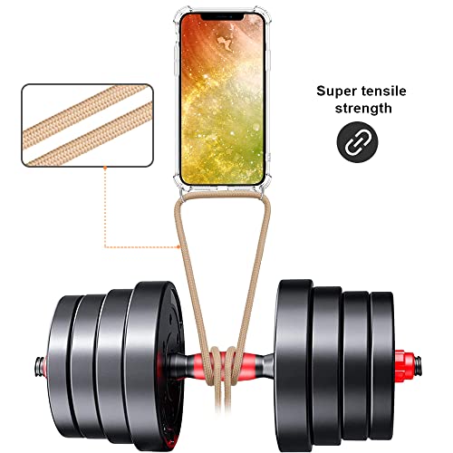YESPURE for iPhone 13 Mini Clear Case with Adjustable Lanyard Neck Strap,Crossbody Phone Case for iPhone 13 Mini,Transparent Soft TPU Anti-Yellowing Shockproof Protective Cover 5.4 inch - Beige
