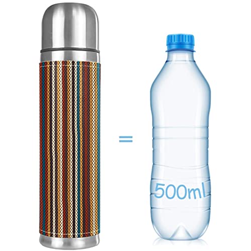 Retro Stripe Boho Stainless Steel Coffee Thermos, Double Walled Insulated Water Bottle for Outdoor Sports, Office, Car (17 OZ/500ML)