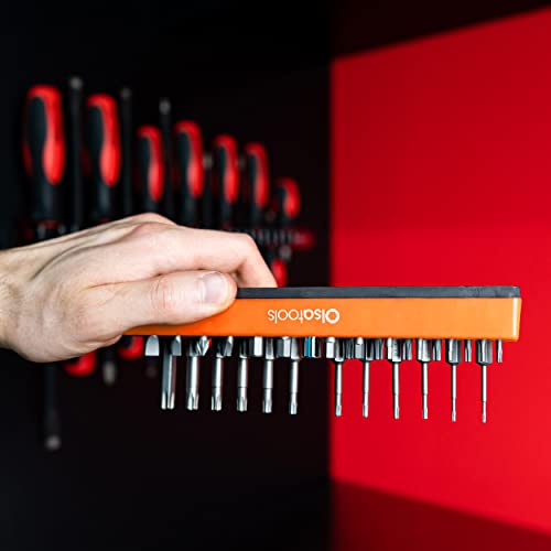 Olsa Tools Professional Hex Bit Organizer with Magnetic Base | Professional Quality Hex Bit Holder for Your Specialty, Drill or Tamper Bits (Orange)