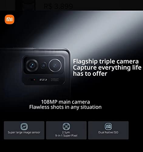 Xiaomi 11T 5G + 4G Volte (128GB, 8GB) 6.67” 108MP 6GB Triple Camera, NFC Dual SIM (Not Compatible Verizon Sprint Boost Metro Cricket) GSM Unlocked Global (w/Fast Car Charger Bundle) (Meteorite Gray)