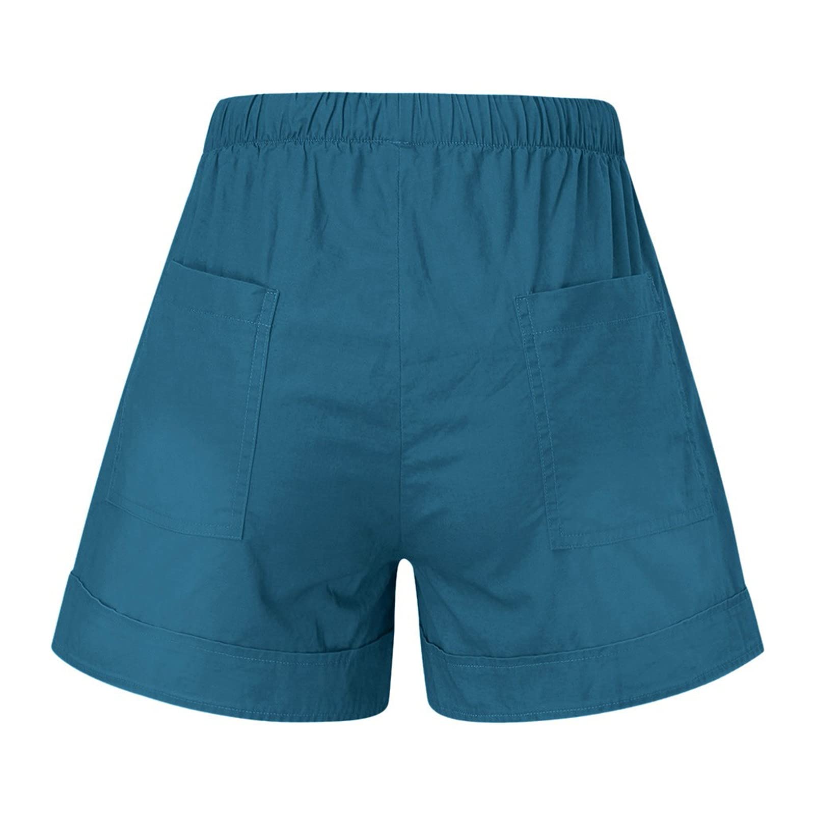 minjiSF Pants Waist Splice Shorts Pocketed Comfy Womens Elastic Loose Drawstring Casual Pants Women Shorts Set Blue