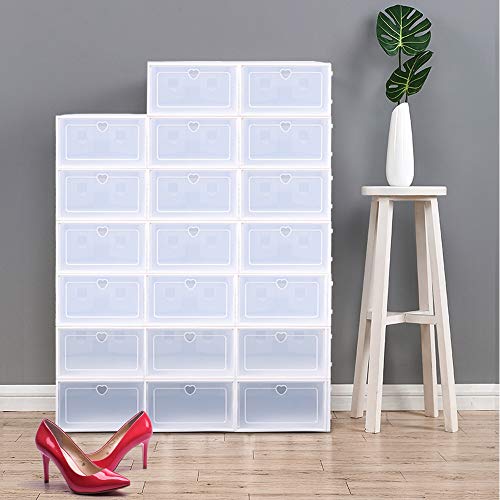 YIPONYT 20 Pack Shoe Box Side Open, Plastic Stackable Shoe Storage Organizer Shoe Container Sneaker Box for Men Women Shoe (13.0 x 9.1 x 5.5 inches, White)