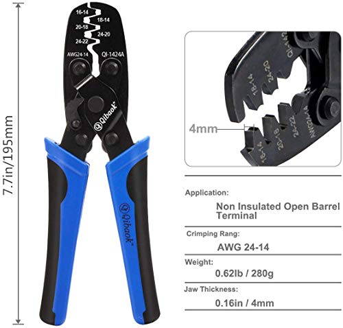 Qibaok Open Barrel Terminal Crimper Plier Tool for Molex Style DELPHI AMP TYCO Crimping Terminals 24-14 AWG