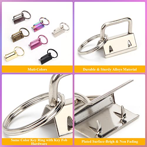 Wiwaplex Key Fob Hardware Set 1 Inch Key Fob Hardware Kit 42Pcs 7 Color Wristlet Keychain Hardware with Key Ring for Wristlet Keychain, Key Lanyard and Key Chain Making Hardware Supplies