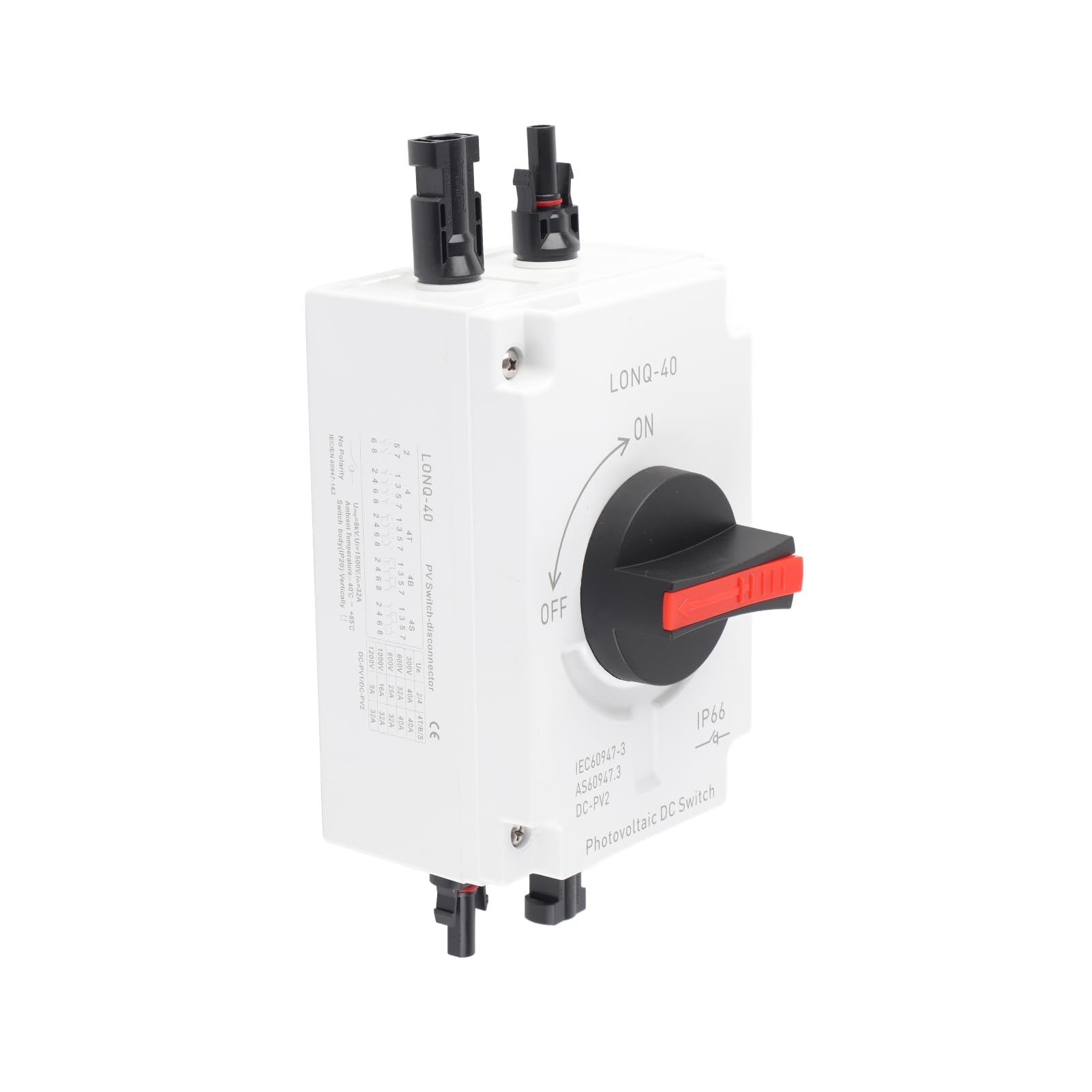 Photovoltaic DC Isolator Solar Switch IEC60947 3 Waterproof IP66 Insulated Switch for Solar Powered RV Boats Solar Power Systems 1200V DC 32A 4P (Fuse Proctive)