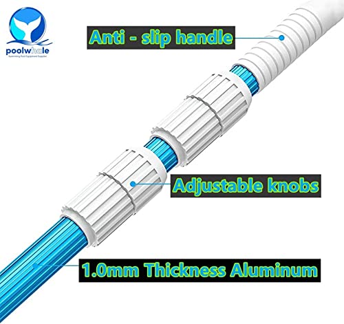 POOLWHALE Professional 12 Foot Blue Anodized Aluminum Telescopic Swimming Pool Pole,Adjustable 3 Piece Expandable Step-Up,for Skimmer Nets, Vacuum Heads and Brushes, Strong Grip & Lock