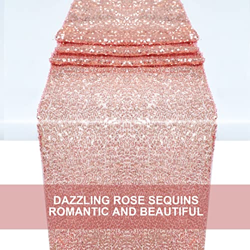 Rose Gold Table Runner (12X108 inch, 2-Pack ), FGSAEOR Sequin Sparkle Table Runners Fit for Rectangle Round Tables, Party Supplies Decorations for Wedding Birthday Celebration Baby Shower Christmas