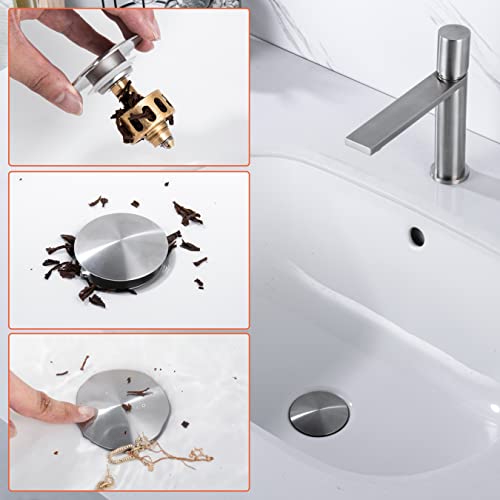 Pop up Sink Drain Stopper with Overflow Brushed Nickel for Bathroom Vessel Vanity Sink Art Basin,Big Cap Sink Drain with Overflow, Metal Pop-up Drain Strainer with Detachable Basket Stopper