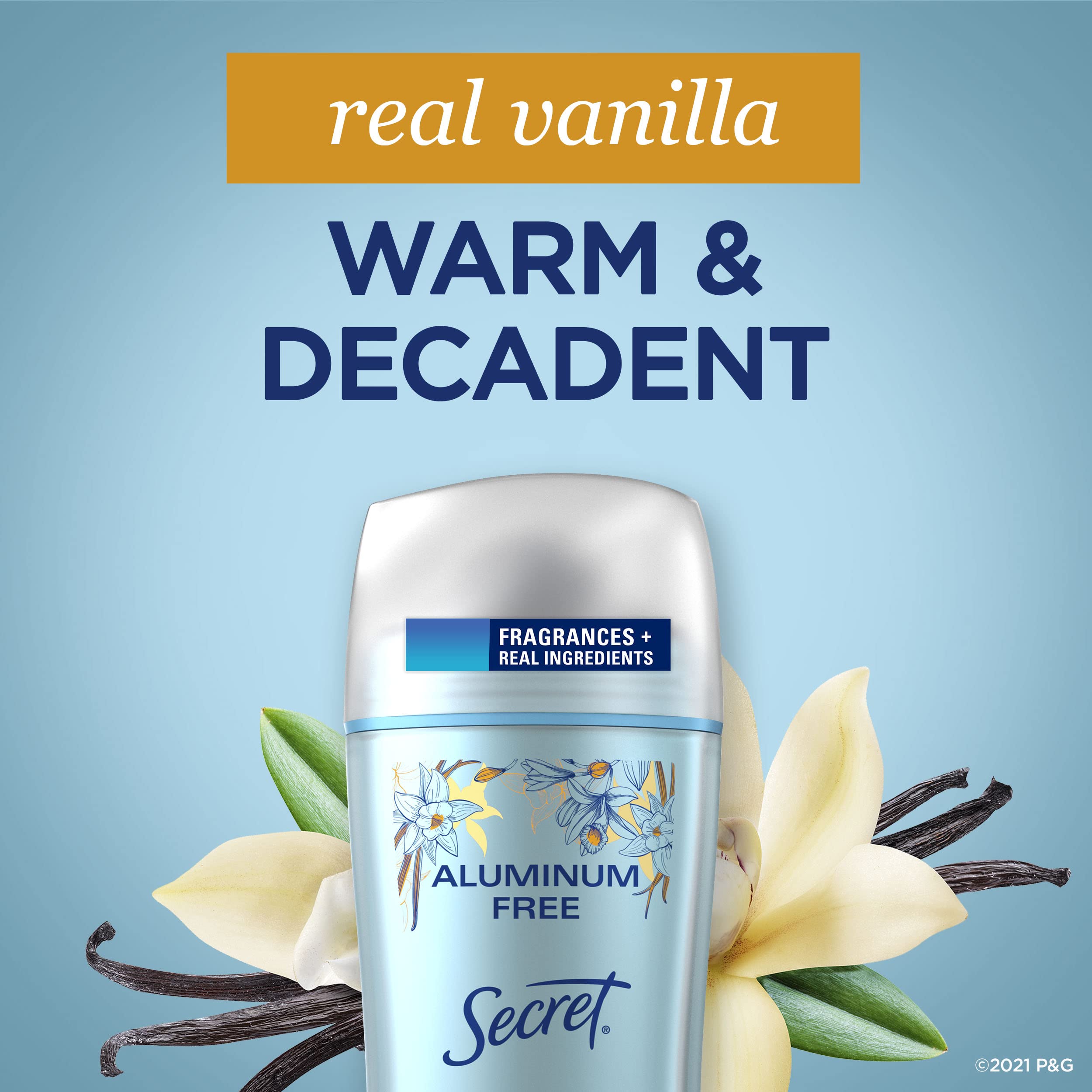 Secret Aluminum Free Deodorant for Women, Vanilla, 2.4 oz (Pack of 3)