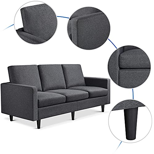 Yaheetech Contemporary Sofa 78.5ββ W 3-Seater Sofa Couch with Tufted Back Cushion Linen Fabric Upholstered Loveseat for Living Room Bedroom Gray