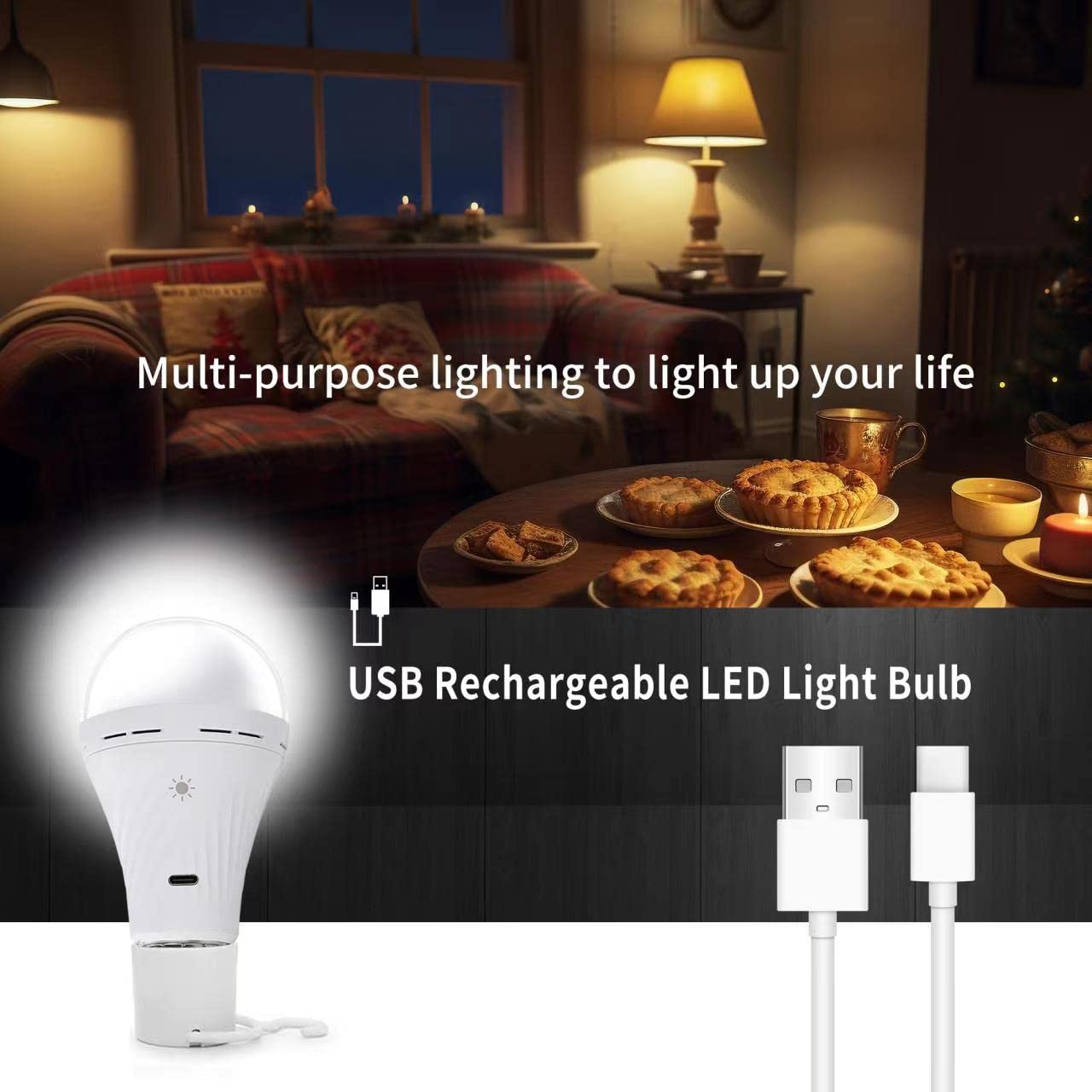 USB Rechargeable Light Bulbs with Remote, Dimmable and Timer, Wireless Light Bulbs no Plug for Lamp Refresh Long Lasting Battery Light, 2600MAH Battery Operated LED Bulbs for Home Power Outage, 900LM