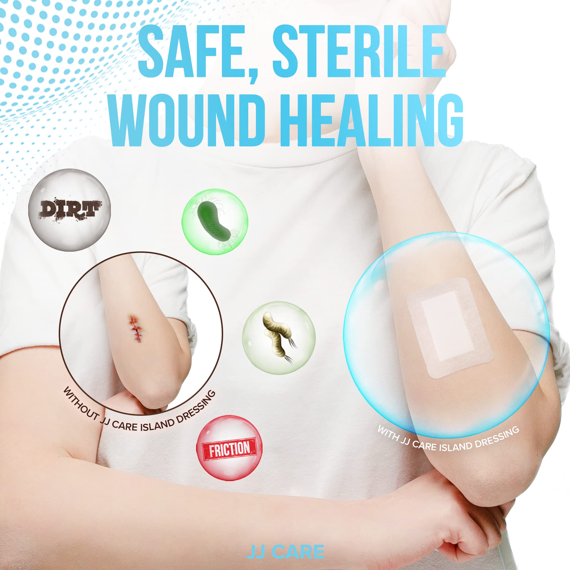 JJ CARE Adhesive Island Dressing [Pack of 100], 2x3 Sterile Bordered Gauze Dressing, Individually Wrapped Island Wound Dressing with Highly Absorbent Non-Stick Center Pad