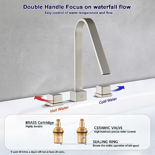 POP SANITARYWARE Roman Tub Faucet Brushed Nickel 2 Handle Deck Mounted Bathtub Faucet with Waterfall Spout for High Flow Rate, Include Valve and Trim Kit