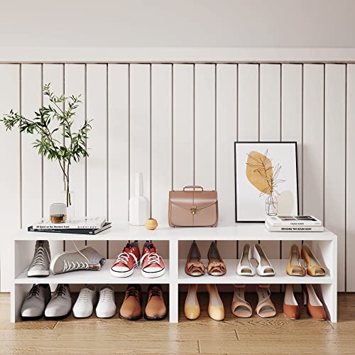 WAHEY Shoes Rack, Stackable 2 Shelf Wood Closet Organizer Unit, FSSR001