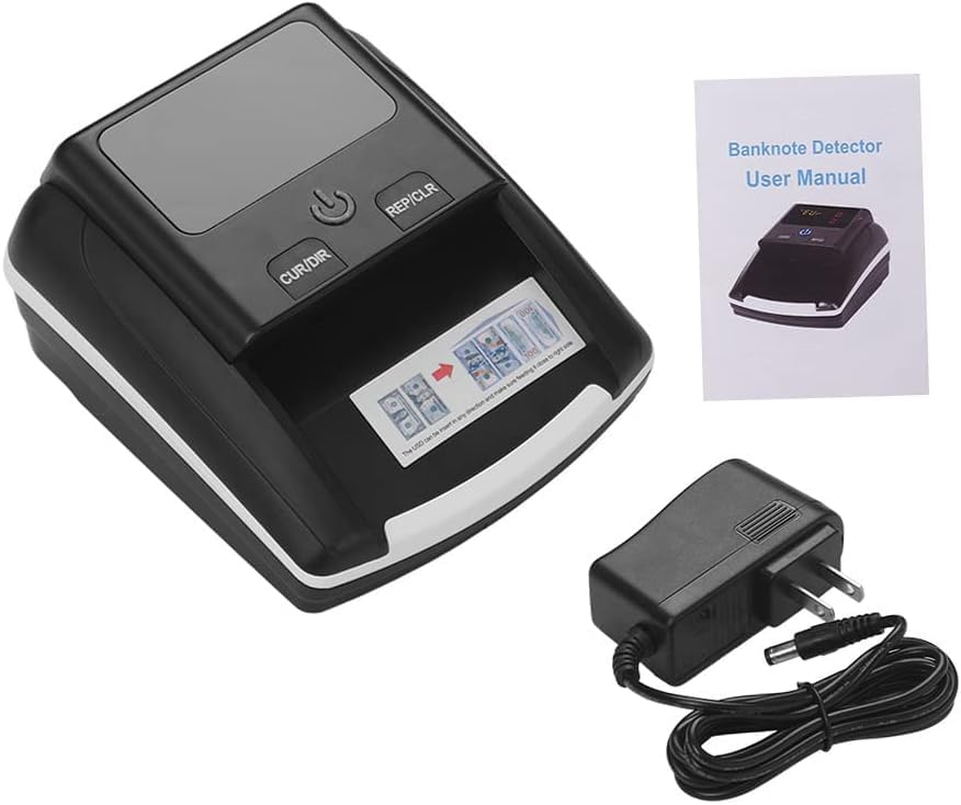 SPUZZO Banknote Bill Detector Denomination Value Counter Detection with Battery Counterfeit Fake Money Currency Cash Checker Tester Machine for USD Euro