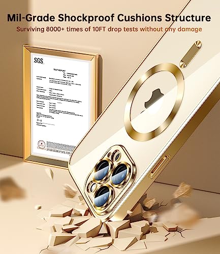 Waldeng for iPhone 14 Pro Max Case with Integrated Camera Lens Protector, [Compatible with MagSafe] [Original iPhone Exterior], Crystal Clear Case for iPhone 14 Pro Max 6.7", Gold
