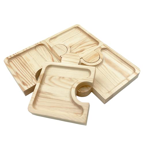 Wooden Tray For Food And Decor, Creative, Display And Fun, Splicing Puzzle Plate, Fruit, Dessert Plate, Nut, Snack Plate Set of 4