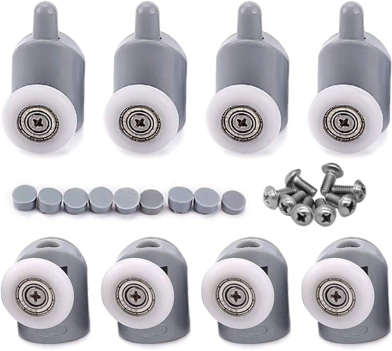 Queta 8Pcs x Shower Door Rollers(4xtop+4xbottom+Screw+Cover Caps), Shower Door Rollers / Runners / Wheels / Pulleys/Guides 23Mm Diameter , Ultra-Quiet Home Bathroom DIY Replacement Parts