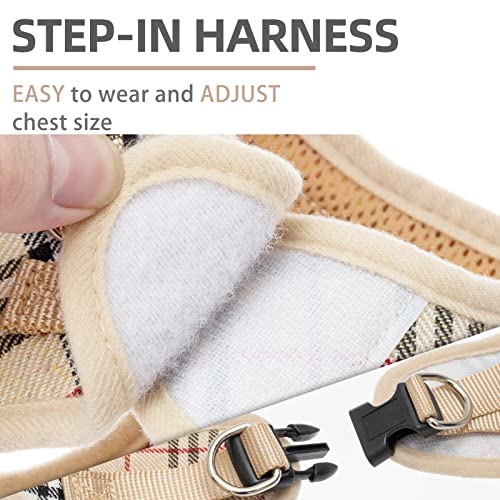 PUPTECK Adjustable Dog Harness Collar and Leash Set Step in No Pull Pet Harness for Small Medium Dogs Puppy and Cats Outdoor Walking Running, Soft Mesh Padded Reflective Vest Harnesses, Beige XXS
