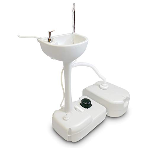 Portable Foot Operated Outdoor Hand Washing Sink Station – Includes Dirty Water Tank – Towel Holder & Soap Dispenser – 4.5 Gallon - Great for Camping, Business, Events, RV, Etc., white, 40