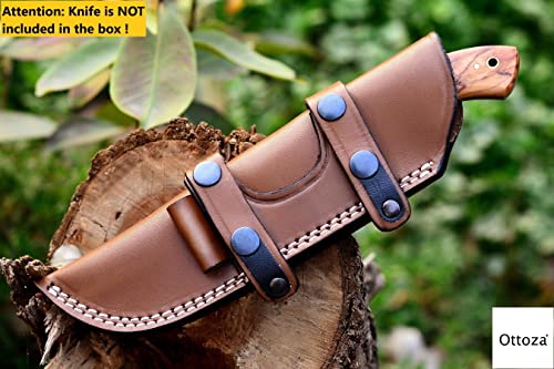 Ottoza Handmade Leather Knife Sheath RIGHT HAND Bushcraft Knife Sheath - Hunting Knife Sheath - Survival Knife Sheath - Fixed Blade Knife Sheath Horizontal Carry Dark Brown TOP GRAIN LEATHER No:44