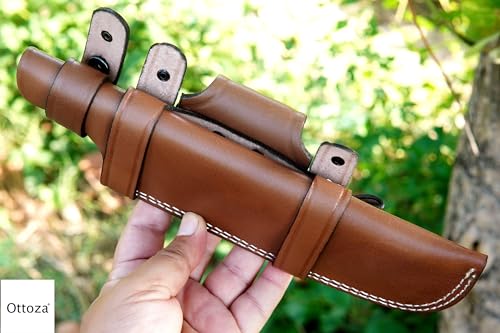 Ottoza Handmade XL Leather Knife Sheath RIGHT HAND Tracker Knife Sheath - Bushcraft Knife Sheath - Hunting Knife Sheath - Survival Knife Sheath Horizontal Carry Dark Brown TOP GRAIN LEATHER No:205