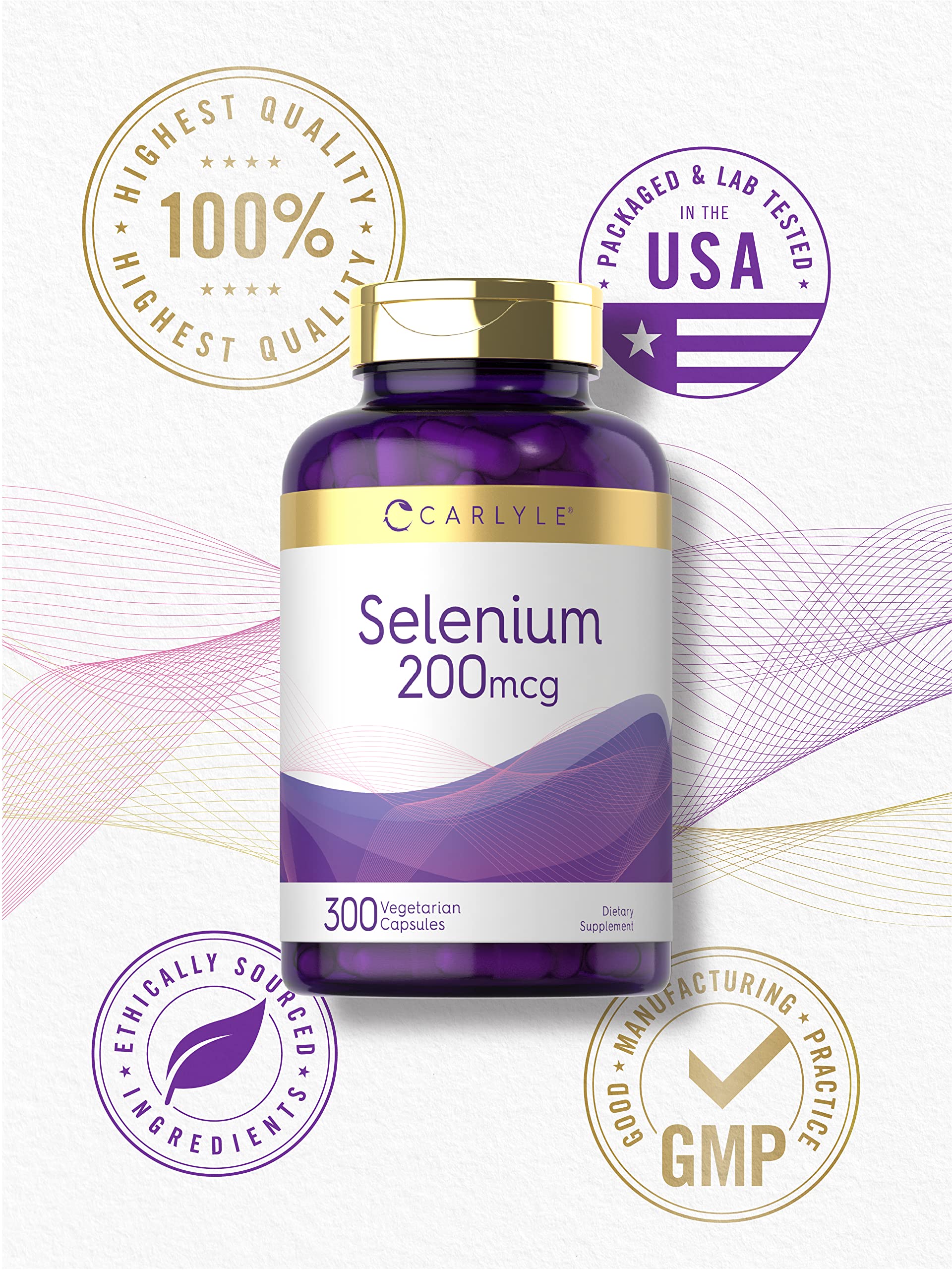Yeast Free Selenium Supplement | 200mcg | 300 Capsules | Vegetarian, Non-GMO, and Gluten Free Mineral Formula | L-Selenomethionine | Value Size | by Carlyle
