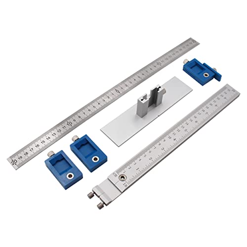 Quick-Set Cabinet Drilling Jig/Template for Easy Installation for Handles and Knobs on Doors and Drawer Fronts-Blue Stainless Steel.