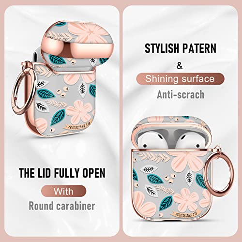 Youskin Airpod 1st&2nd Generation Case Flower Cute,AirPod 1&2 Case, Rose Golden Plating Airpods 2&1 Case for Men Women with Keychain,Shockproof Protective Case for AirPod 2 & 1,Blue Pink Flower