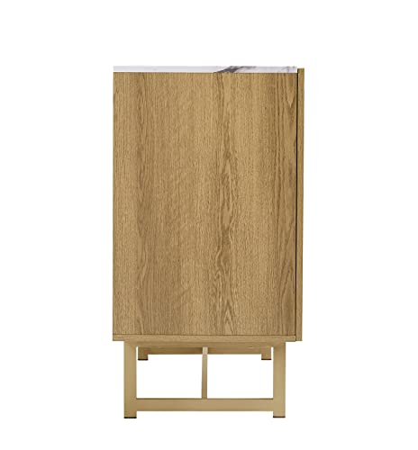 roomfitters 39" Modern Sideboard Buffet Cabinet, Herringbone Pattern Mid-Century Credenza with Doors, Media Console with Storage, Wine Cabinet for Kitchen, Living Room, Entryway, Oak, Gold Metal Legs