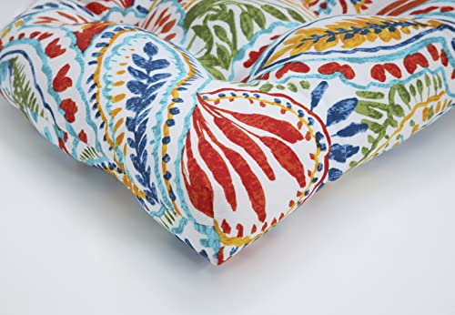 Pillow Perfect Paisley Indoor/Outdoor Chair Seat Cushion, Tufted, Weather, and Fade Resistant, 19" x 19", Blue/Multi Ummi, 2 Count