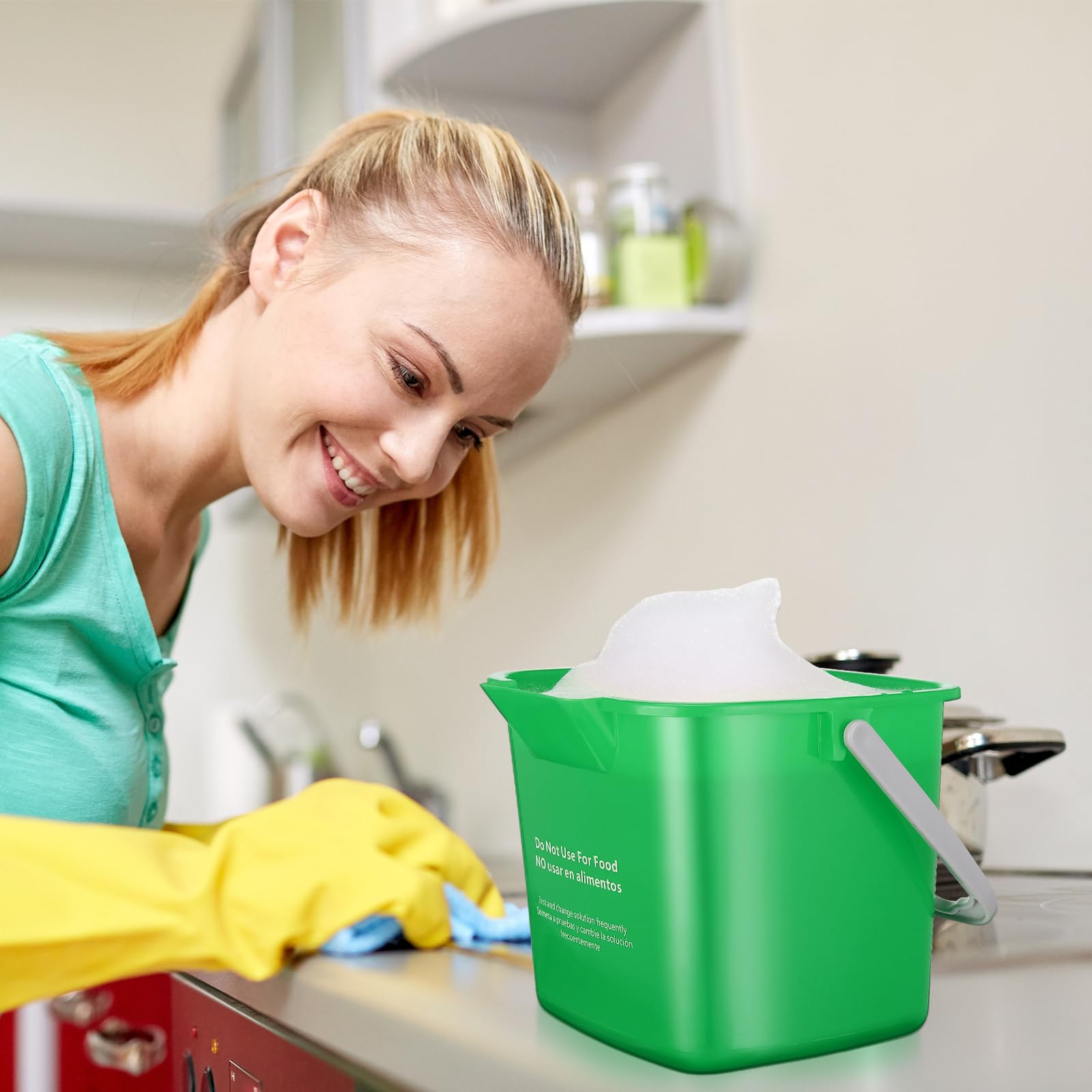 Yaomiao 4 Pcs Cleaning Bucket 3 Quart Small Sanitizing Square Bucket Detergent Pail with Measurements Spout and Handle for Home Commercial Use Restaurant Kitchen Office School (Green)
