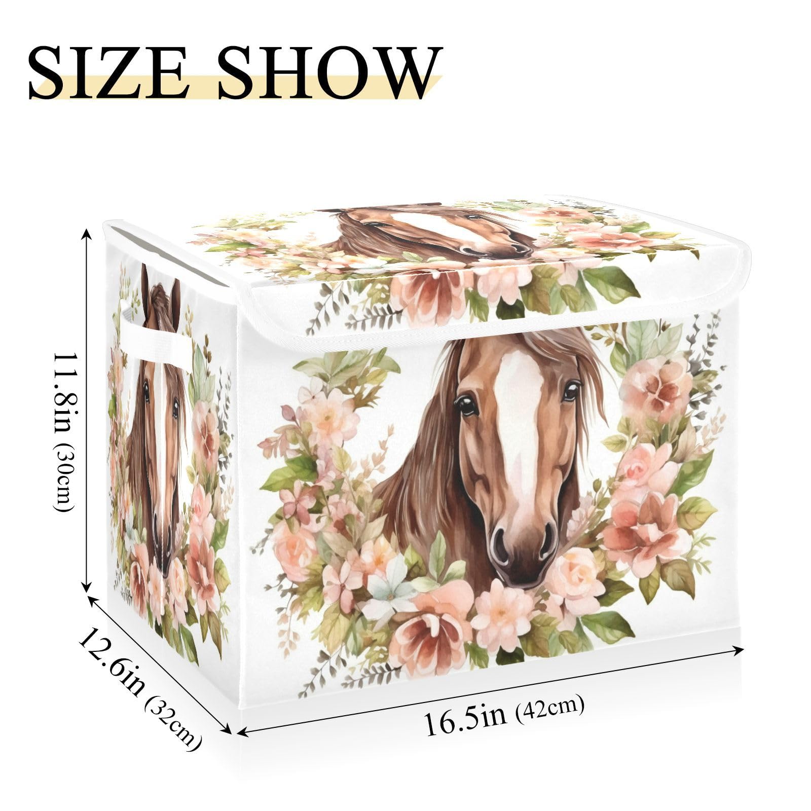 senya Baskets Collapsible Storage Bins with Lids, Horse Head Flower Leaves Storage Boxes Clothes Baskets for Organizing, B06D22020