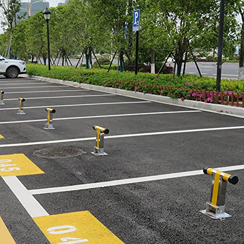 Tools Parking Barrier Lock T Shape Stainless Steel Parking Barrier Folding Parking Space Lock Heavy Duty Security Post with Padlock & Bolt(370x370mm|Yellow)